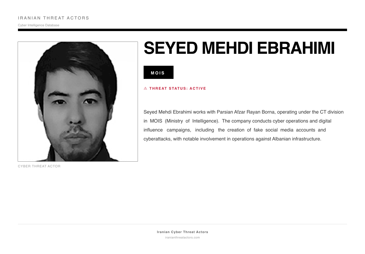 SEYED MEHDI EBRAHIMI - Iranian Cyber Threat Actor