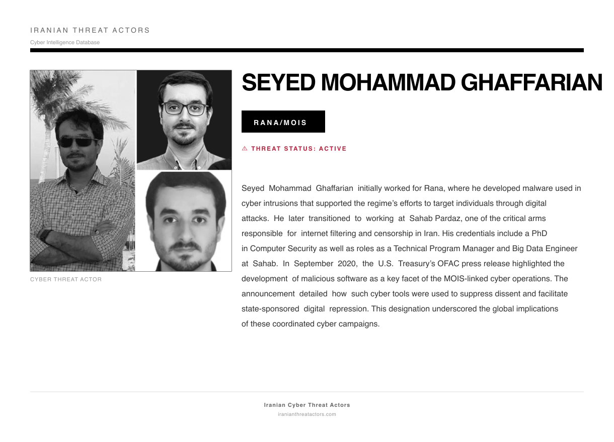 SEYED MOHAMMAD GHAFFARIAN - Iranian Cyber Threat Actor