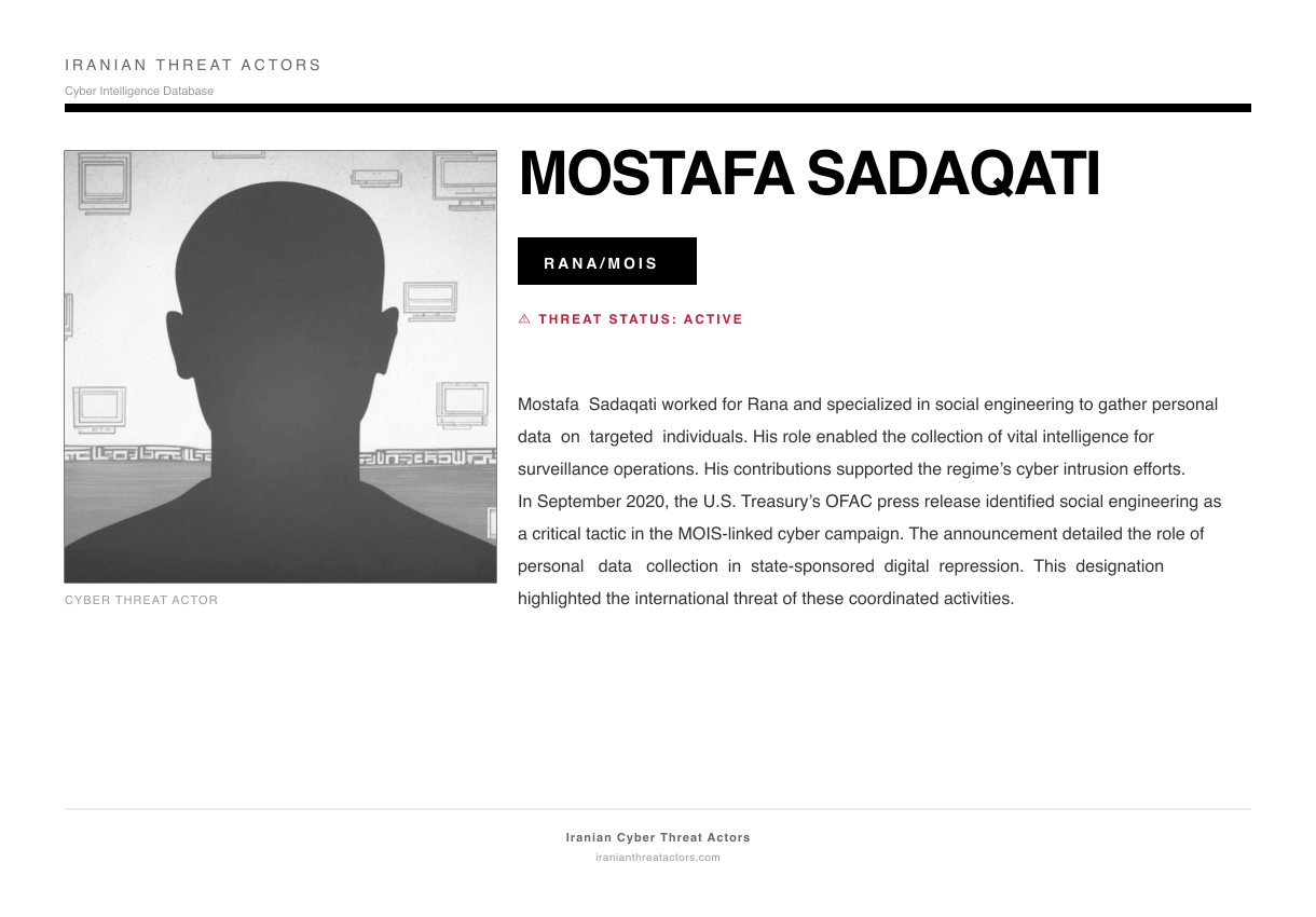 MOSTAFA SADAQATI - Iranian Cyber Threat Actor