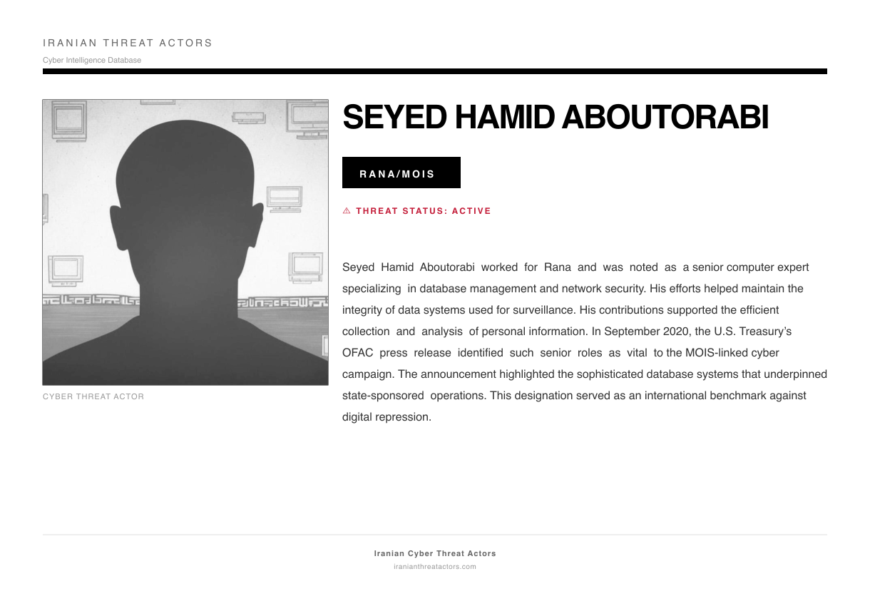 SEYED HAMID ABOUTORABI - Iranian Cyber Threat Actor