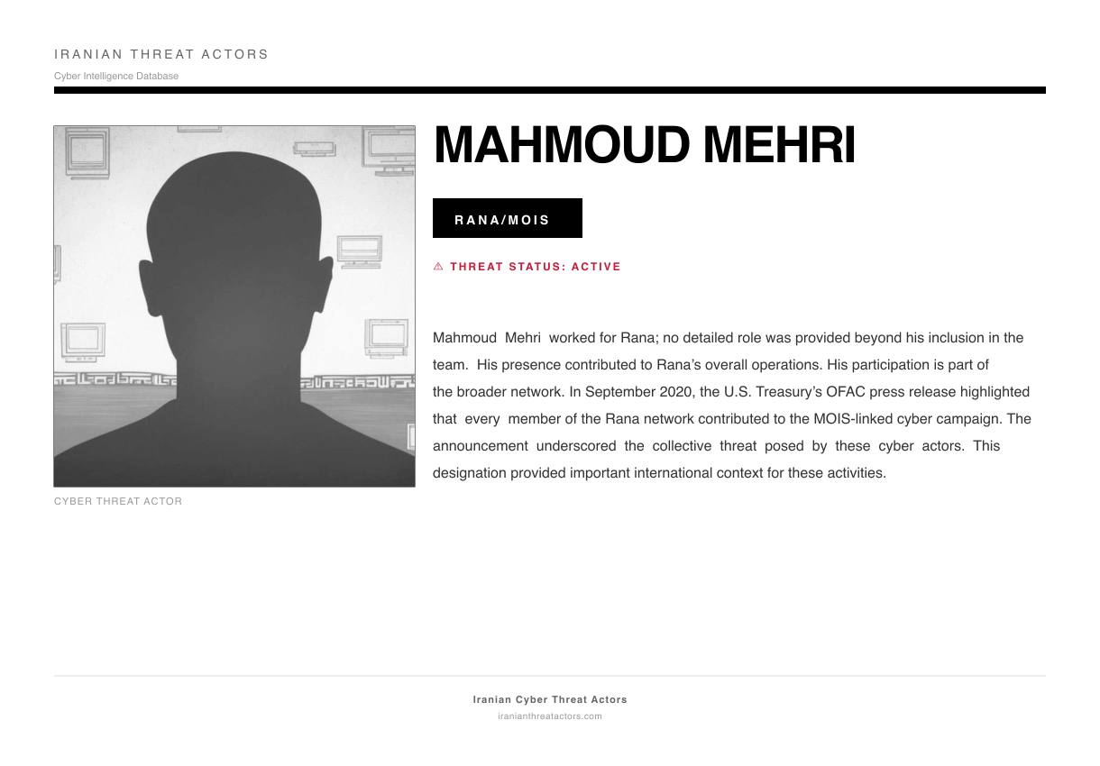 MAHMOUD MEHRI - Iranian Cyber Threat Actor