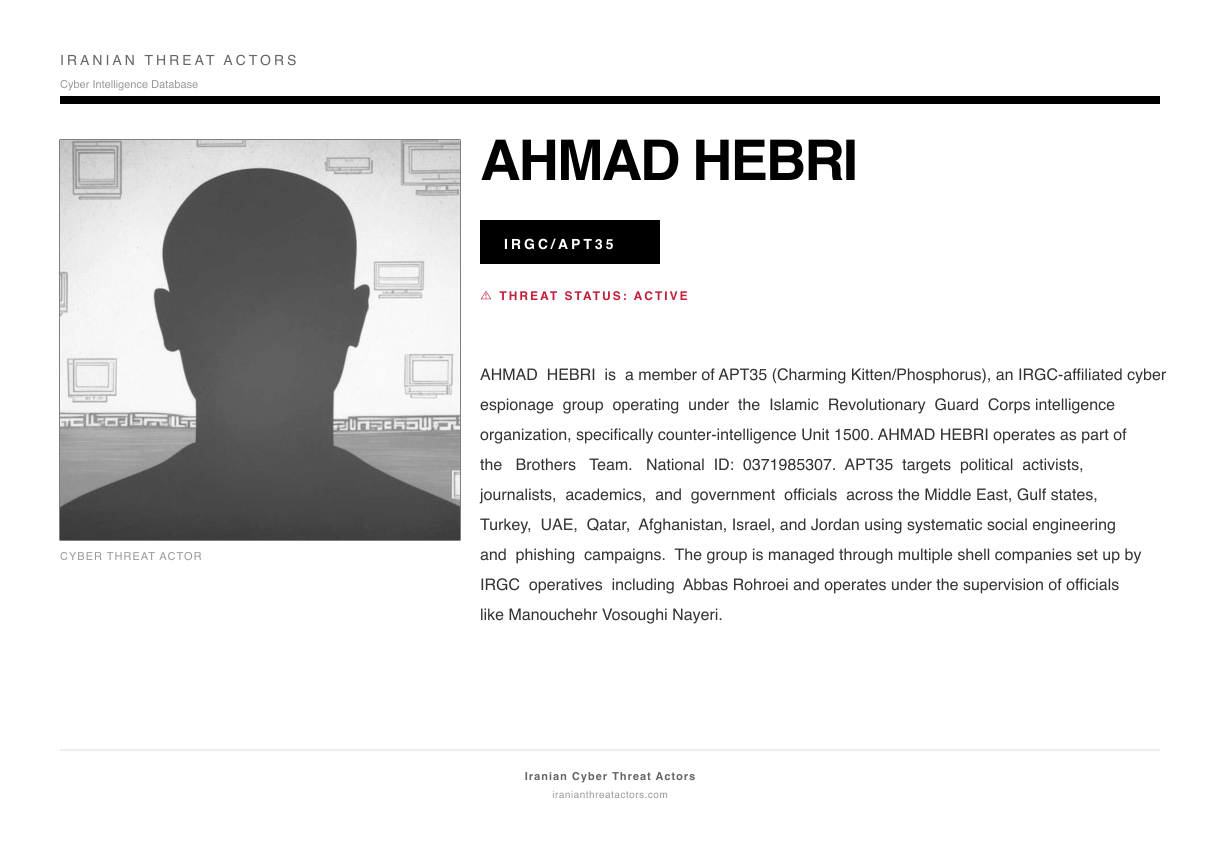 AHMAD HEBRI - Iranian Cyber Threat Actor