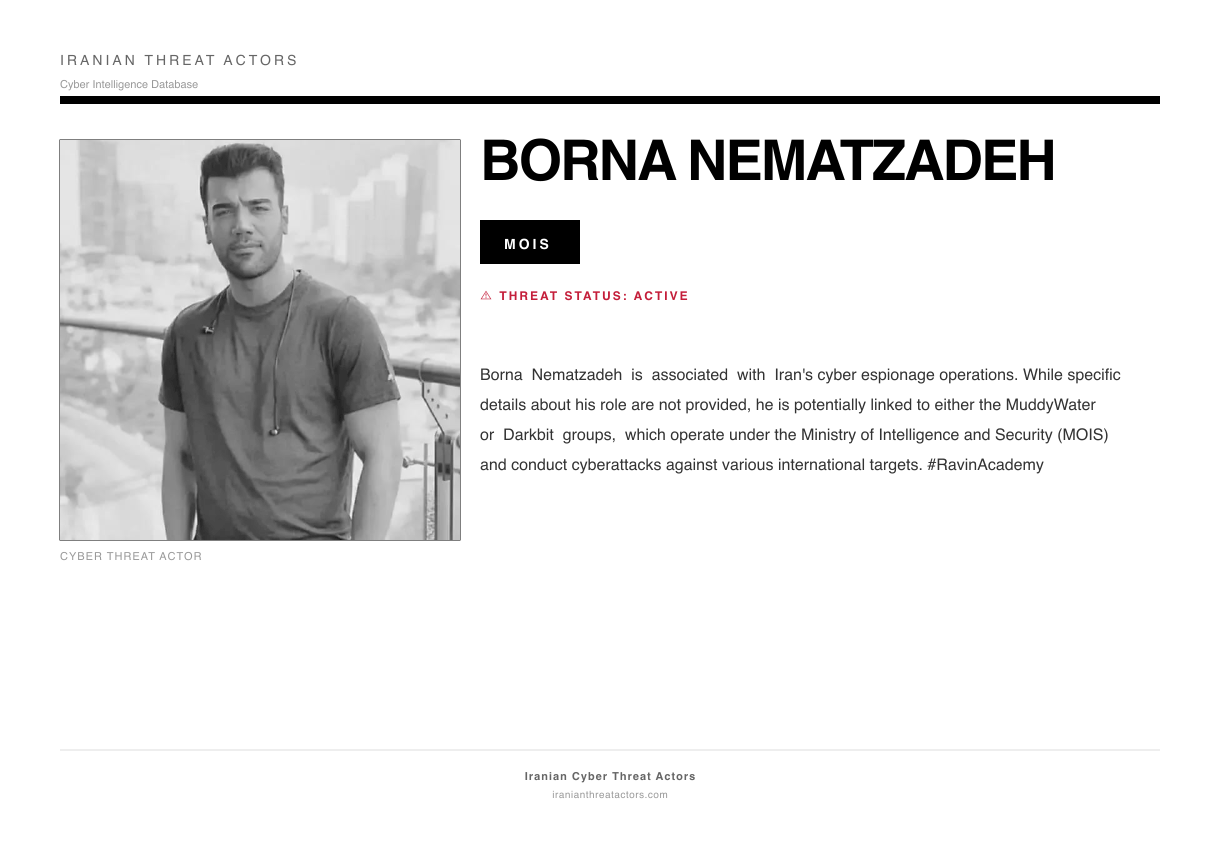 BORNA NEMATZADEH - Iranian Cyber Threat Actor
