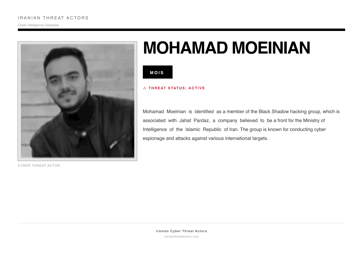 MOHAMAD MOEINIAN - Iranian Cyber Threat Actor